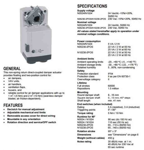 موتور دمپر هانیول اروپایی مدلN10010 با عملکرد قطع وصلی و تدریجی